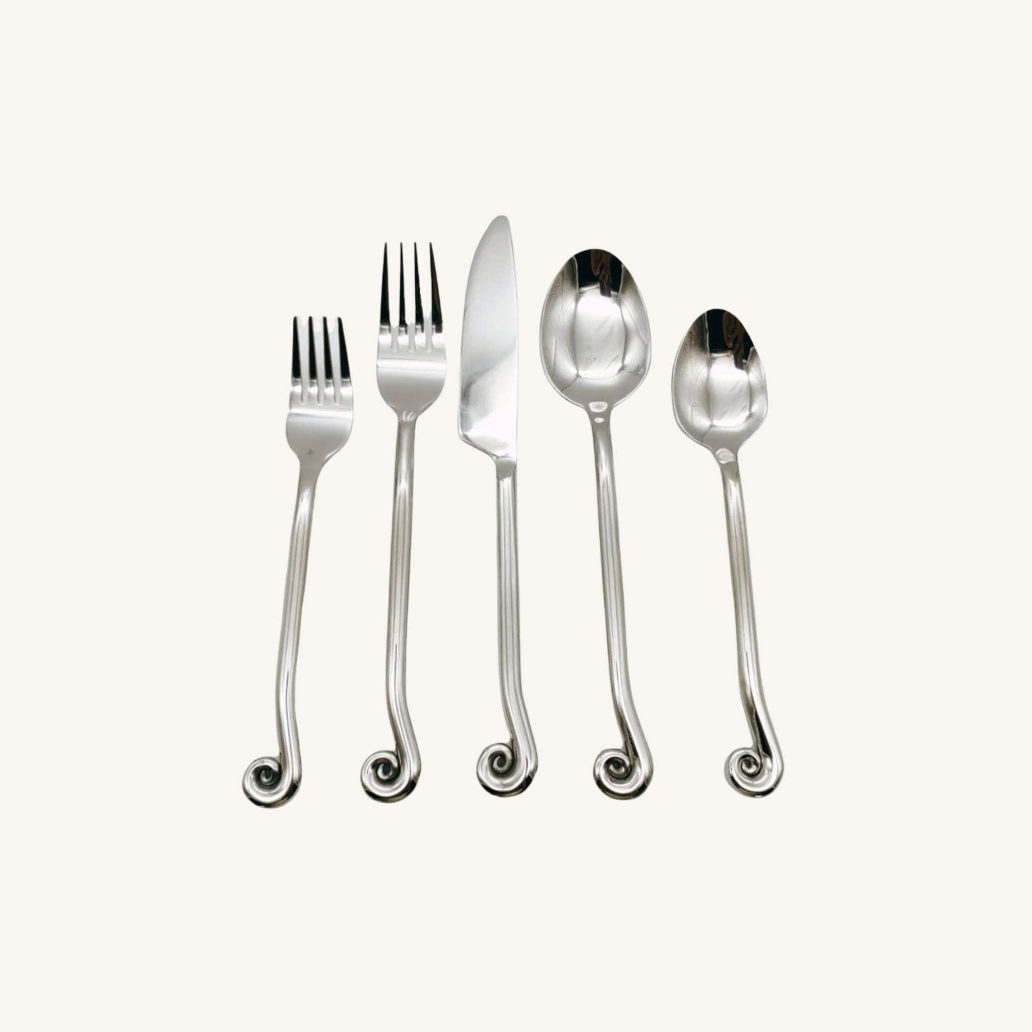 Silver 5-Piece Handmade Cutlery Set with Spiral Handle Detail – Mesa ...